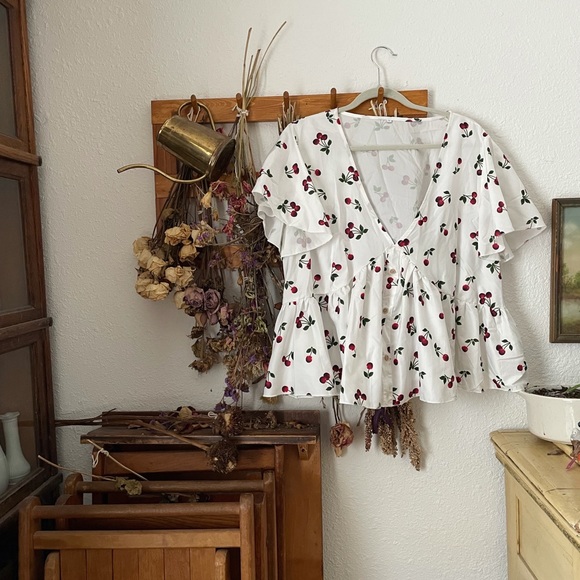 Tops | Cherry Print Blouse With Buttons | Poshmark